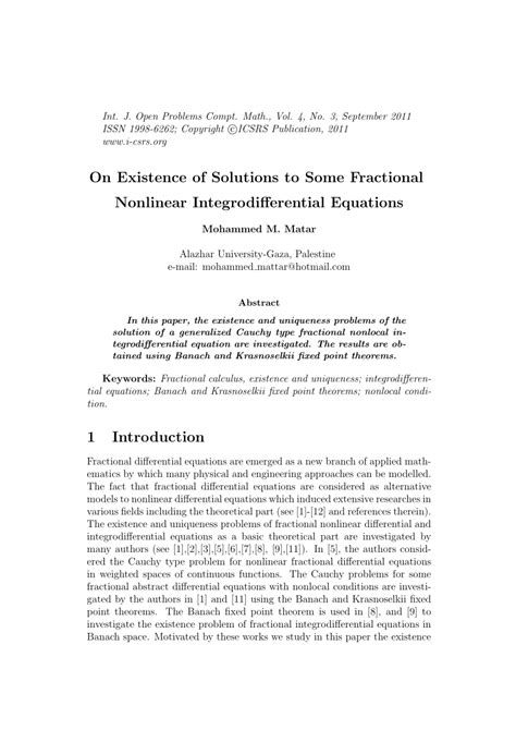 Pdf On Existence Of Solutions To Some Fractional Nonlinear