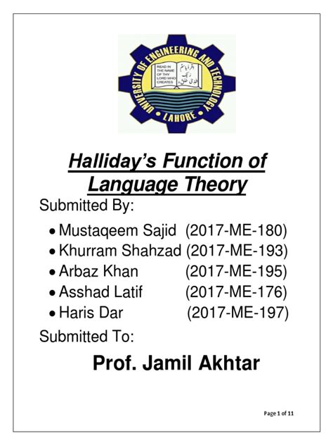 Hallidays Function Of Language Theory Prof Jamil Akhtar Pdf