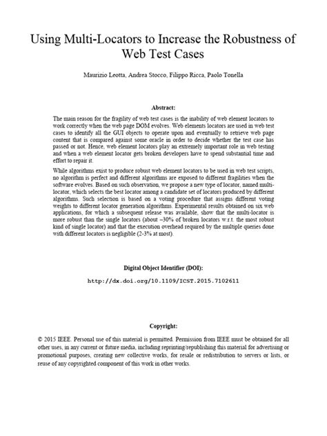 Using Multi Locators To Increase The Robustness Of Web Test Cases Pdf Software Testing X Path