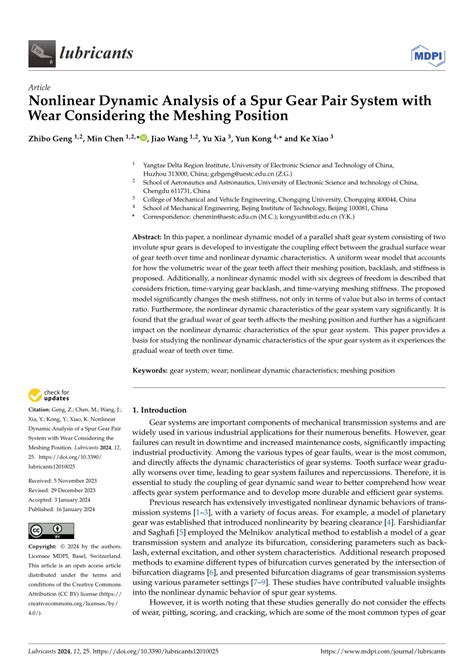 Pdf Nonlinear Dynamic Analysis Of A Spur Gear Pair System With Wear Considering The Meshing