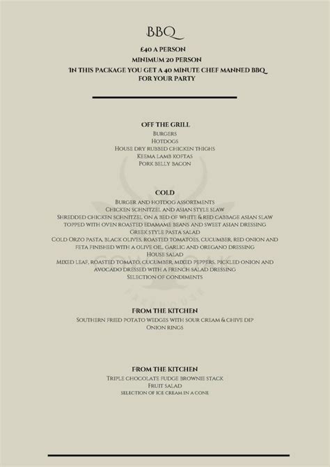 Function Menu The Cow And Oak Worthing