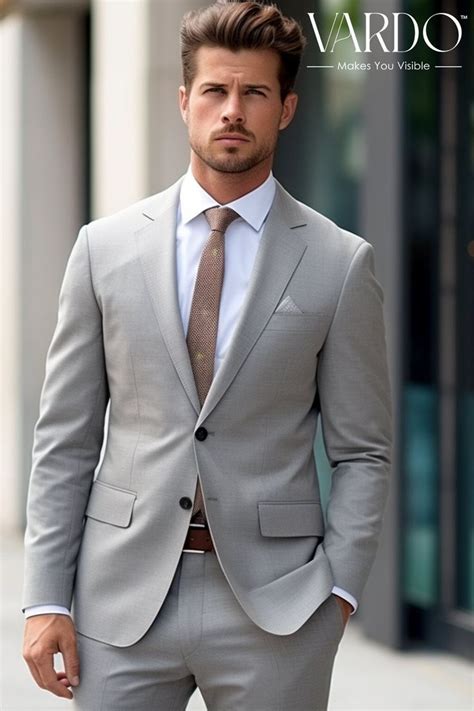 Stylish And Versatile Light Grey Two Piece Suit For Men Tailored Suit