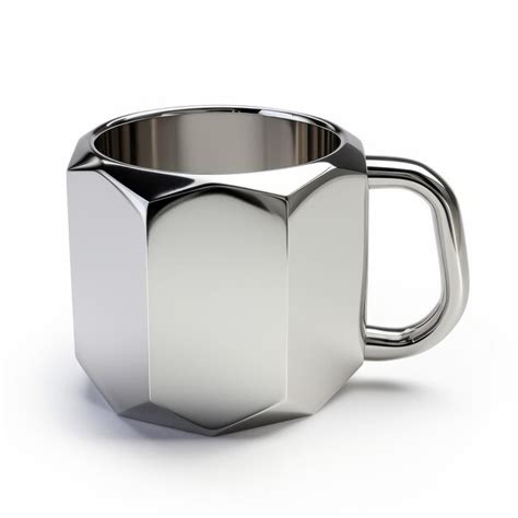 Highly Detailed Silver Coffee Mug With Angular Geometry Premium Ai