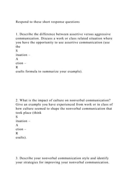 Respond To These Short Response Questions1 Describe The Diffe Pdf