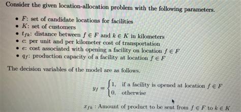 Solved Consider The Given Location Allocation Problem With Chegg