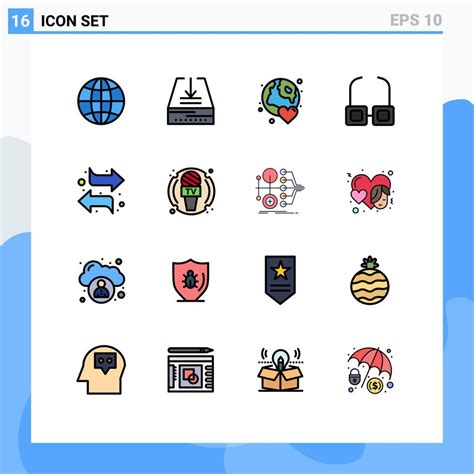 Editable Vector Line Pack Of 16 Simple Flat Color Filled Lines Of Switch View Earth Read Day