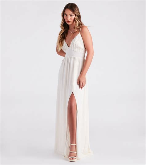Blissful Beauty Chiffon Ruffle Trim V Neck Maxi Dress And Windsor