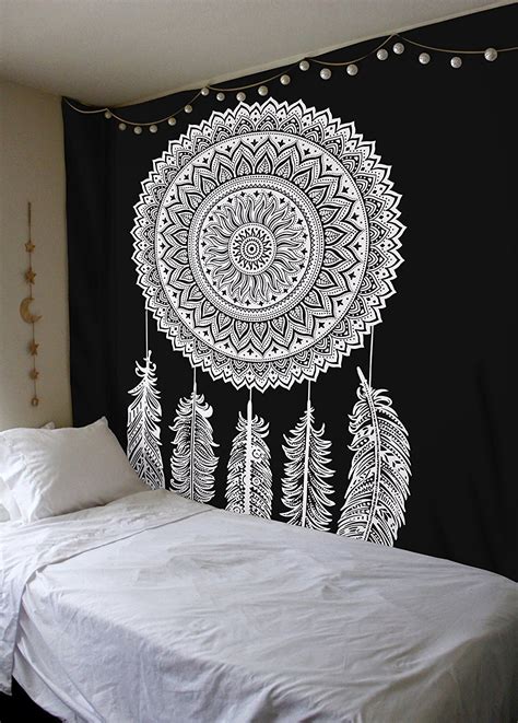 Queen Black And White Dream Catcher Mandala Wall Hanging Cotton Tapestry