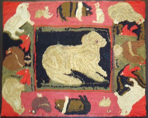 Folky Pictorial Mounted Hand Hooked Rug From Pennsylvania At 1stdibs