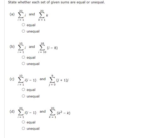 solved state whether each set of given sums are equal or