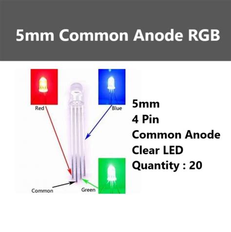 20 Pcs Of 5mm 4 Pin Common Anode Rgb Clear Led Daraz Lk