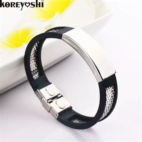 Aliexpress Buy Men Basketball Sports Silicone Wristband Stainless Steel Bracelets For