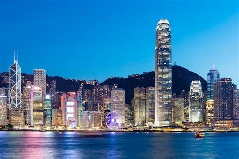 Famosa Vista Nocturna De Hong Kong Foto Premium