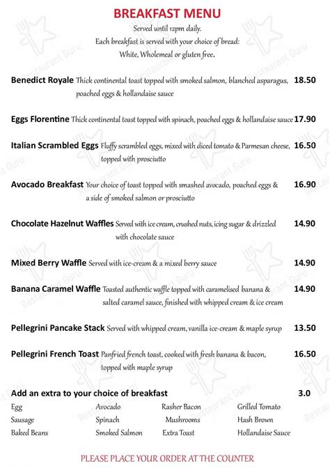Menu At Pellegrini Cafe Adelaide 179 O Connell St