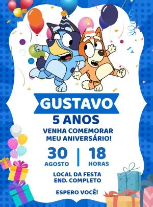Fazer convite online convite digital Aniversário Bluey Edite grátis