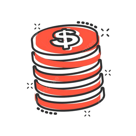 Piktogram Tumpukan Koin Dolar Gaya Komik Dengan Efek Percikan Vektor