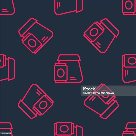 레드 라인 온라인 주문 및 패스트 푸드 배달 아이콘 은 검은 배경에 원활한 패턴을 고립 벡터 0명에 대한 스톡 벡터 아트 및 기타 이미지 Istock