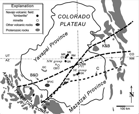 Map Showing Colorado Plateau Surrounding Exposures Of Proterozoic