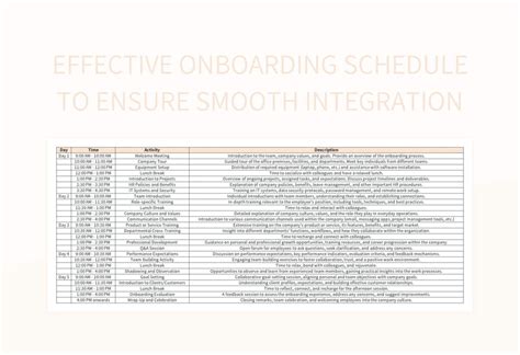 Effective Onboarding Schedule To Ensure Smooth Integration Excel