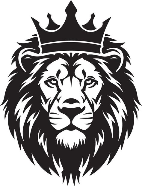 A Black And White Image Of A Lion With A Crown On Its Head