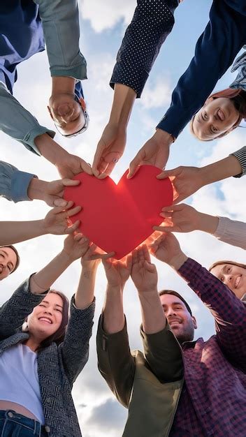 Sky Heart And Hands Of People Together For Community Collaboration And