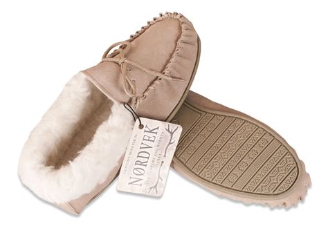 Nordvek Womens Genuine Suede Moccasin Slippers Sheepskin Wool Hard Sole