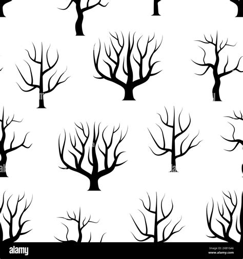 Seamless Black And White Curved Trees Without Leaves Backgrounds
