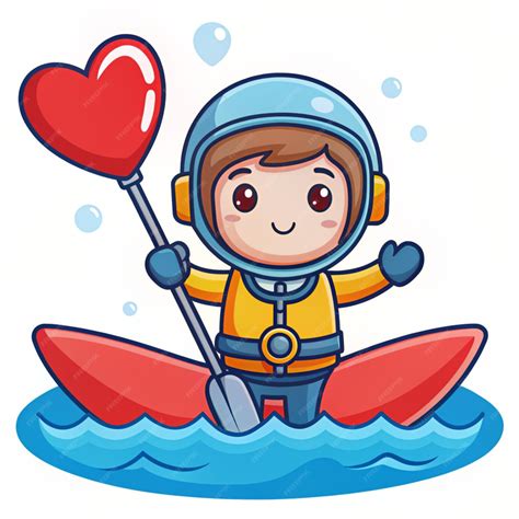 Cute Diver Playing Kayak Cartoon Vector Icon Illustration Science Sport