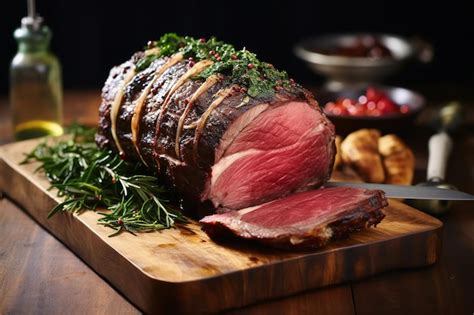 Premium AI Image Bacon And SpinachStuffed RibEye Roast Christmas Dinner