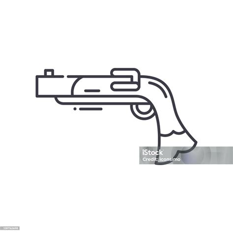 해적 총 아이콘 선형 절연 일러스트레이션 얇은 선 벡터 웹 디자인 기호 흰색 배경에 편집 가능한 스트로크와 개요 개념 기호 0명에 대한 스톡 벡터 아트 및 기타 이미지