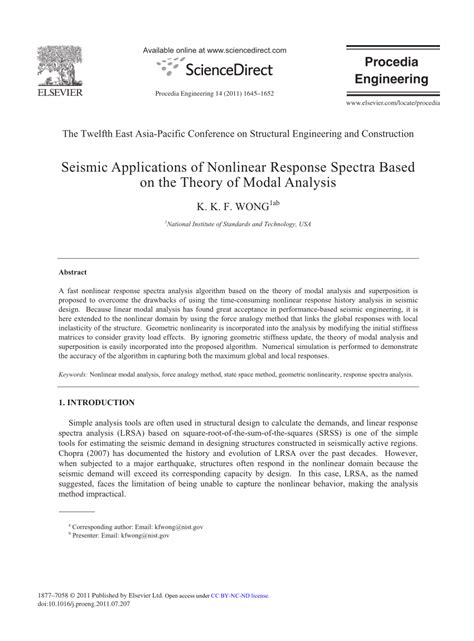 Pdf Seismic Applications Of Nonlinear Response Spectra Based On The Theory Of Modal Analysis