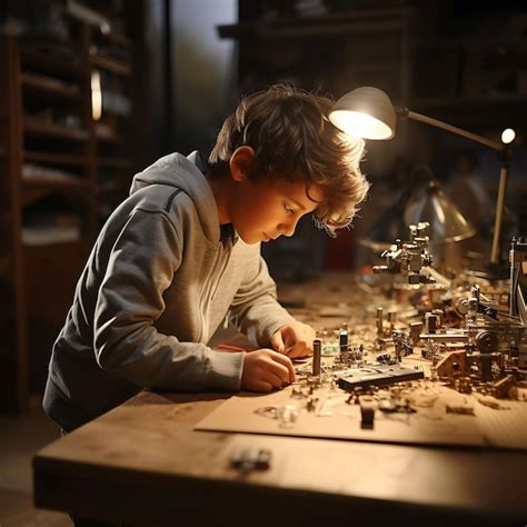 Premium Ai Image A Boy Tinkering With Recycled Tech Problemsolving