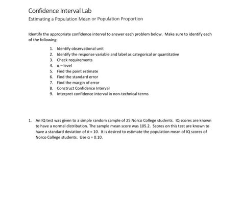 Solved Confidence Interval Lab Estimating A Population Mean