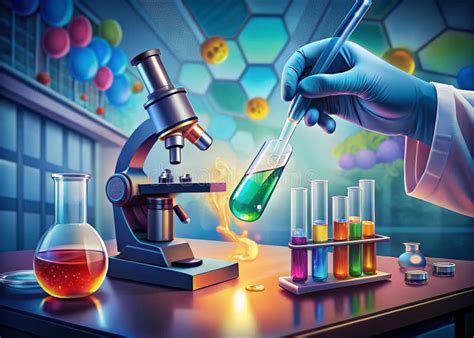 Microscopic Exploration A Chemist Deeply Analyzes A Chemical Sample Under A Powerful Microscope