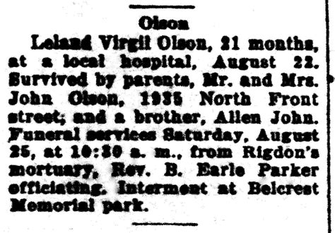 Leland Virgil “buddy” Olson 1932 1934 Find A Grave Memorial