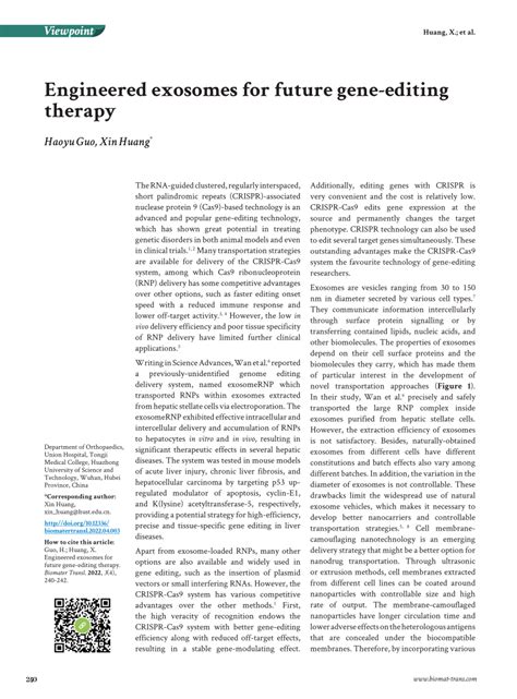 Pdf Engineered Exosomes For Future Gene Editing Therapy
