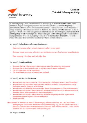 Tutorial 1 Work Sheet Answers 1 CS1STF Tutorial 1 Exercise 1 Classify Each Of The Following
