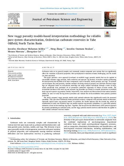 Pdf New Vuggy Porosity Models Based Interpretation Methodology For