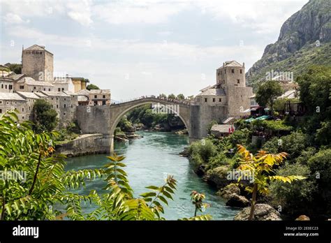 Mostar Bridge In The Town Of Mostar In Bosnia And Herzegovina Stock Photo Alamy