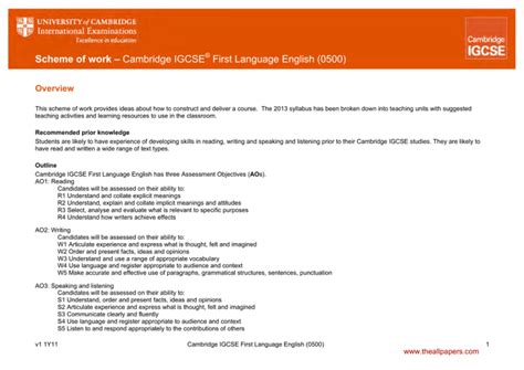 Scheme Of Work Cambridge Igcse First