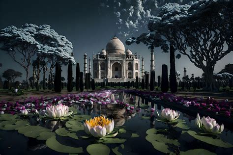 Download Ai Generated Taj Mahal Lilies Royalty Free Stock
