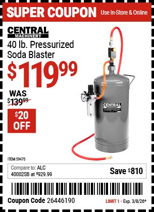 Central Machinery 40 Lb Pressurized Soda Blaster For 119 99 Harbor