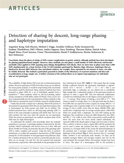 Pdf Detection Of Sharing By Descent Long Range Phasing And Haplotype Imputation