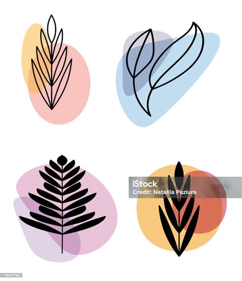추상식물 집합입니다 실루엣컬렉션 핸드 그린 식물과 치유 고립 된 식물 허브 디자인 템플릿입니다 추상적인 다채로운 형태의 나뭇 가지와 나뭇잎 0명에 대한 스톡 벡터 아트 및