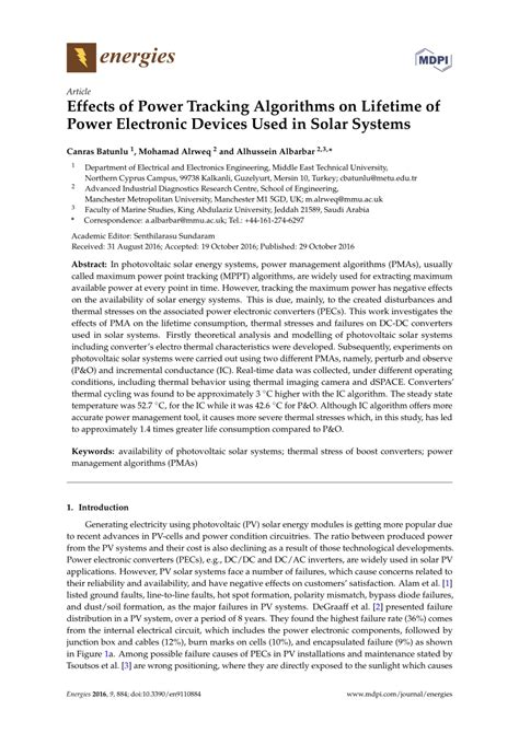Pdf Effects Of Power Tracking Algorithms On Lifetime Of Power Electronic Devices Used In Solar