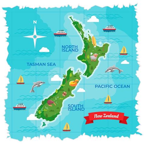 Ilustración del mapa de Nueva Zelanda dibujada a mano Vector Premium
