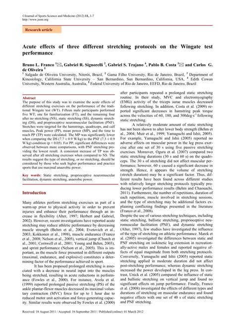 Pdf Acute Effects Of Three Different Stretching Protocols On The Wingate Test Performance