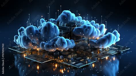Virtual Computing On A Blue Background With A Natural White Cloud Sky