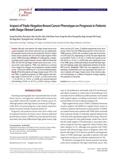 Pdf Impact Of Triple Negative Breast Cancer Phenotype On Prognosis In