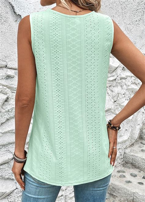 Cut Out Round Neck Light Green Tank Top Usd 2898